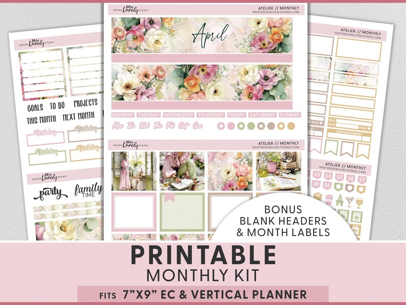 Spring Atelier Printable Planner Stickers, April Monthly Kit for Erin ...