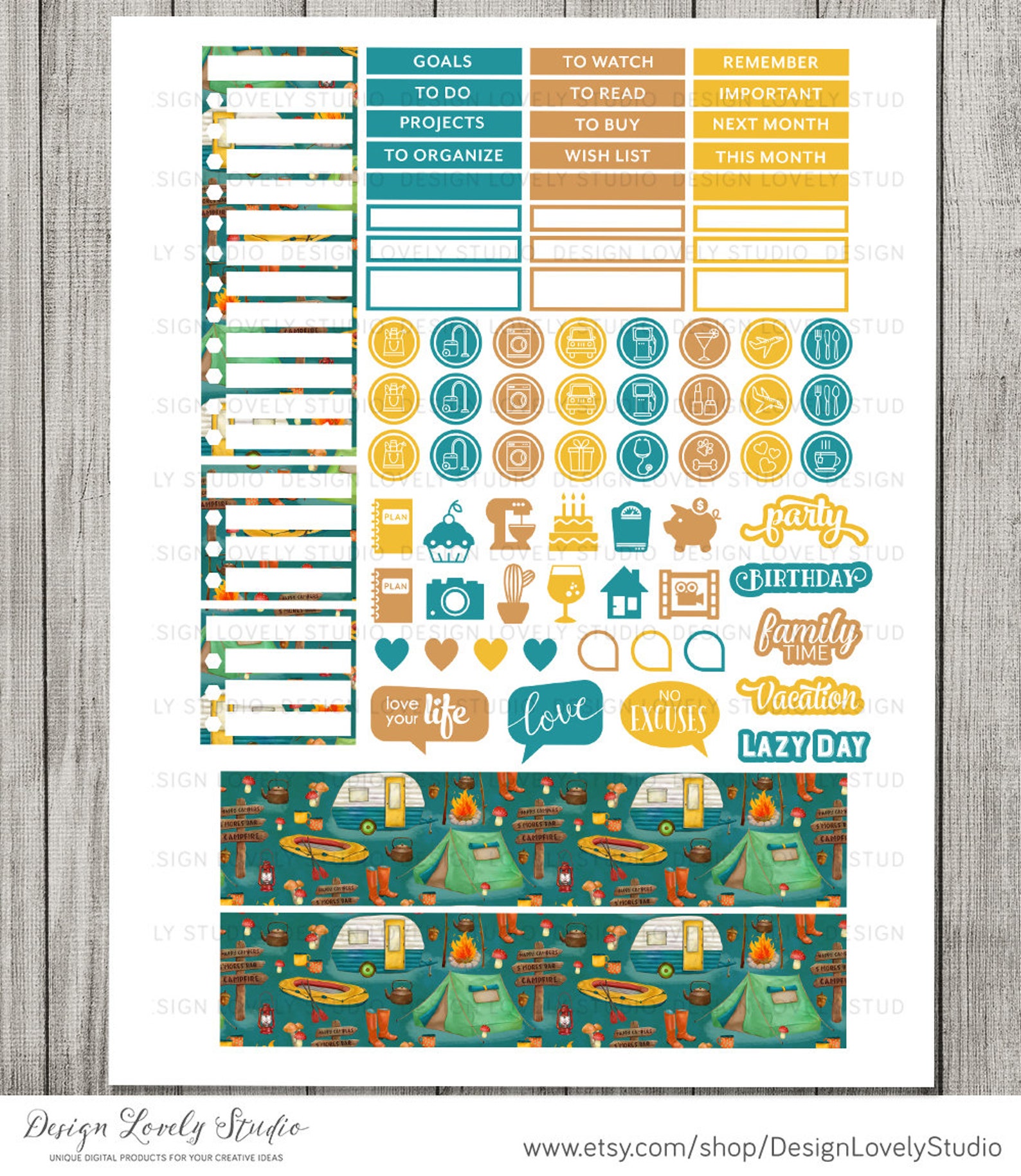 Camping Monthly Planner Stickers, Printable Camping Monthly Kit, for ...