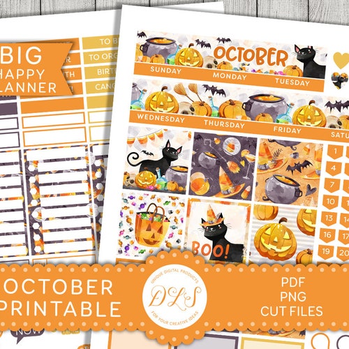 Printable OCTOBER Monthly Stickers Kit Big Happy Planner | Etsy