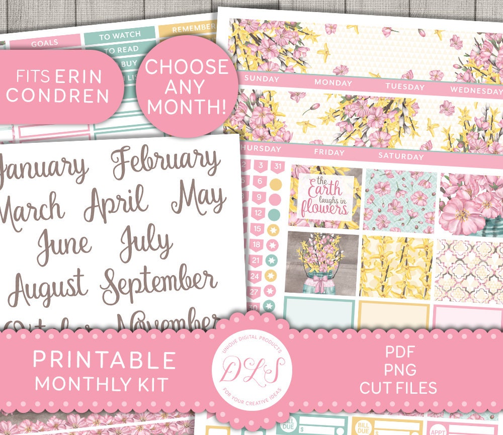 Monthly Planner Stickers Kit Spring Monthly Planner Stickers | Etsy