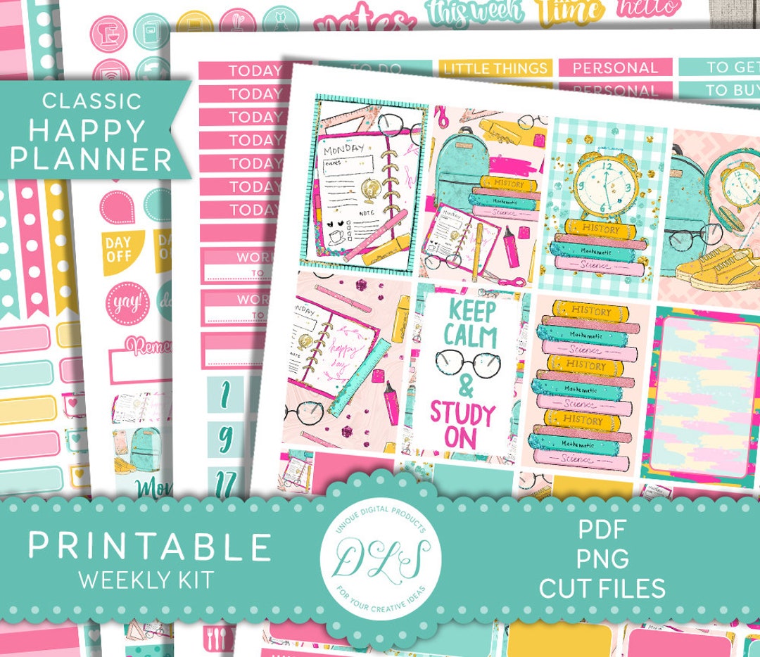 Printable BACK TO SCHOOL Planner Stickers, Happy Planner Back to School ...