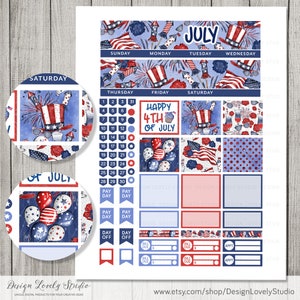 Printable JULY Monthly Planner Kit, July Monthly Stickers Kit, July 4th ...
