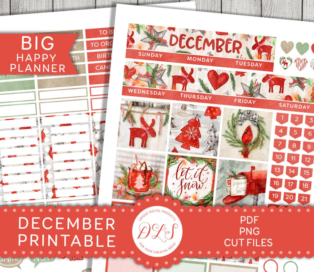 Printable DECEMBER Monthly Stickers Kit, Big Happy Planner December Kit ...