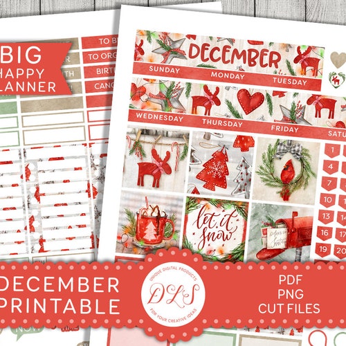 Printable DECEMBER Monthly Stickers Kit Big Happy Planner - Etsy