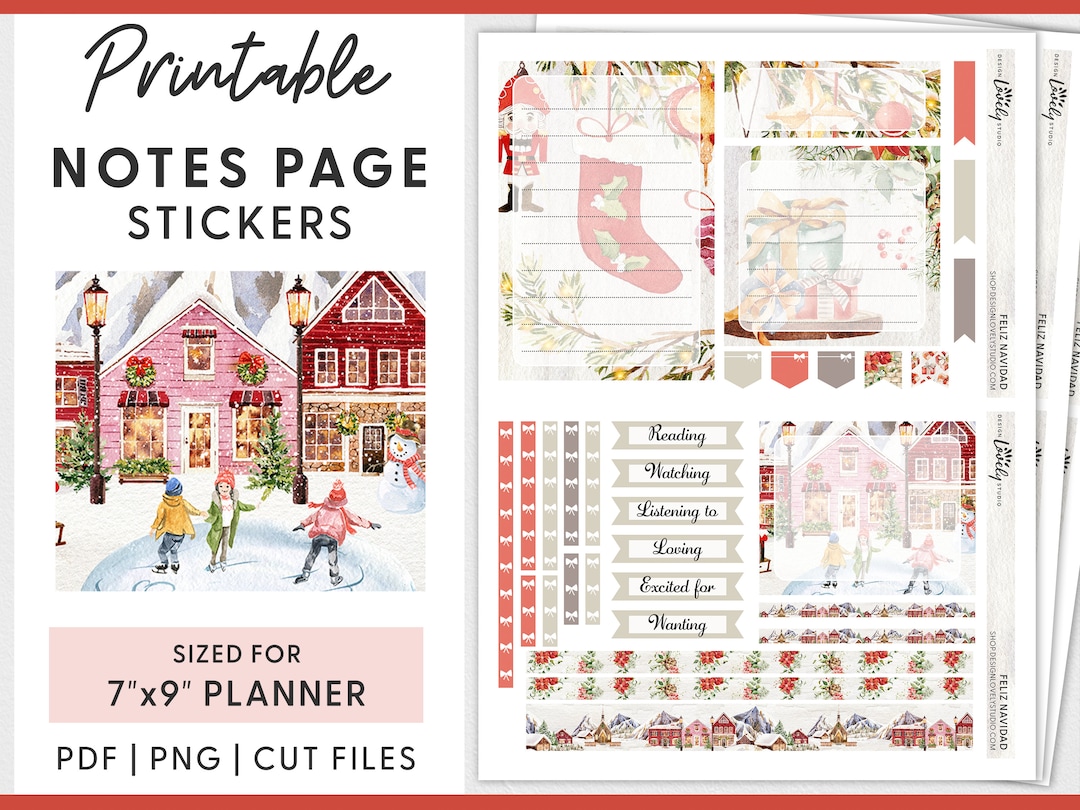December Notes Page Kit, Printable Planner Stickers, Monthly Sticker ...