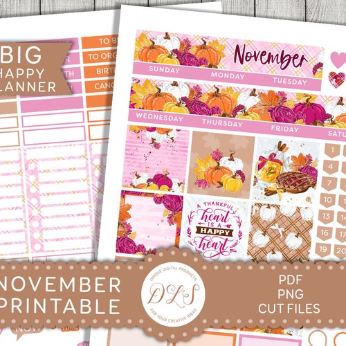 Printable NOVEMBER Monthly Stickers Kit Big Happy Planner - Etsy