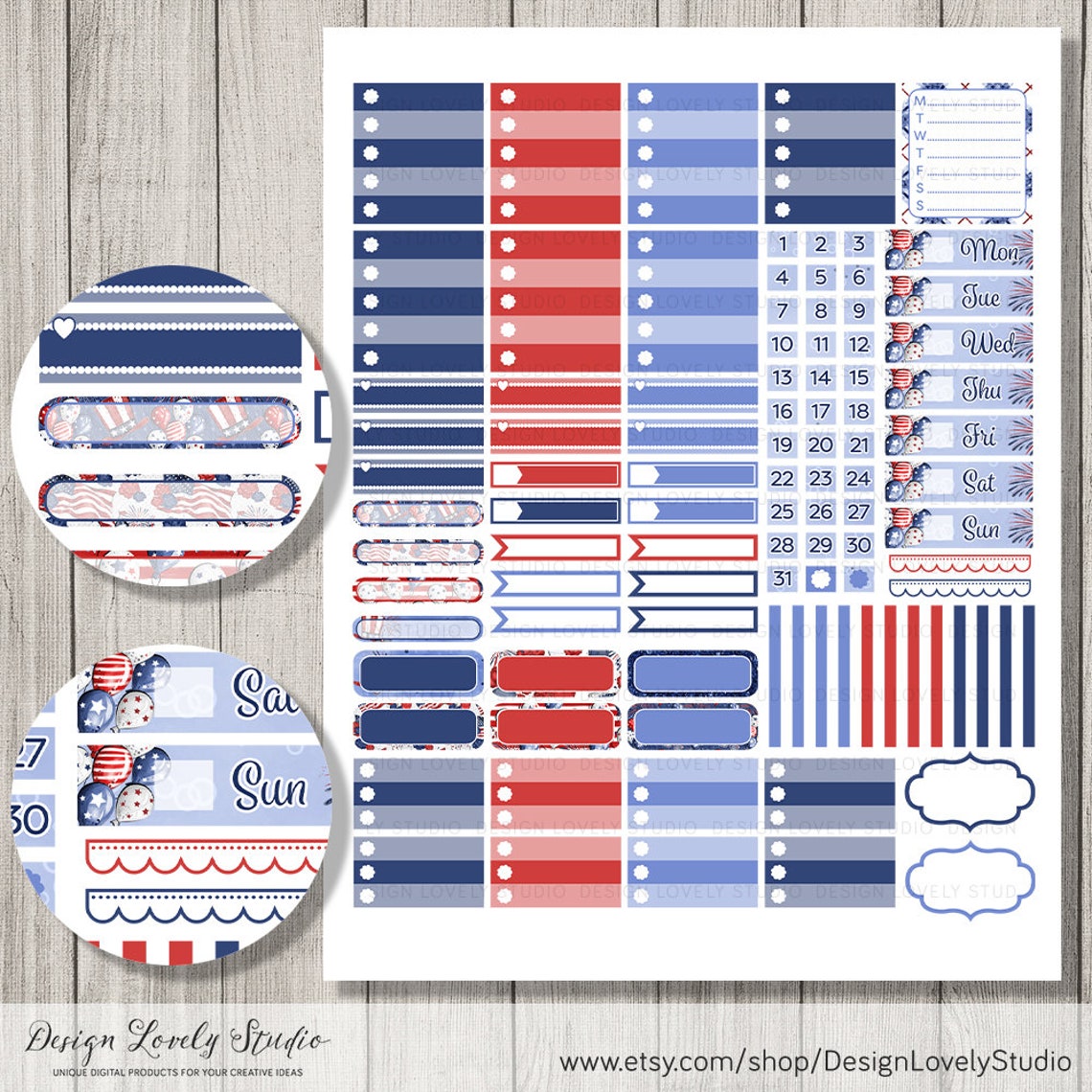 4th of July Weekly Sticker Kit Printable Planner Stickers | Etsy