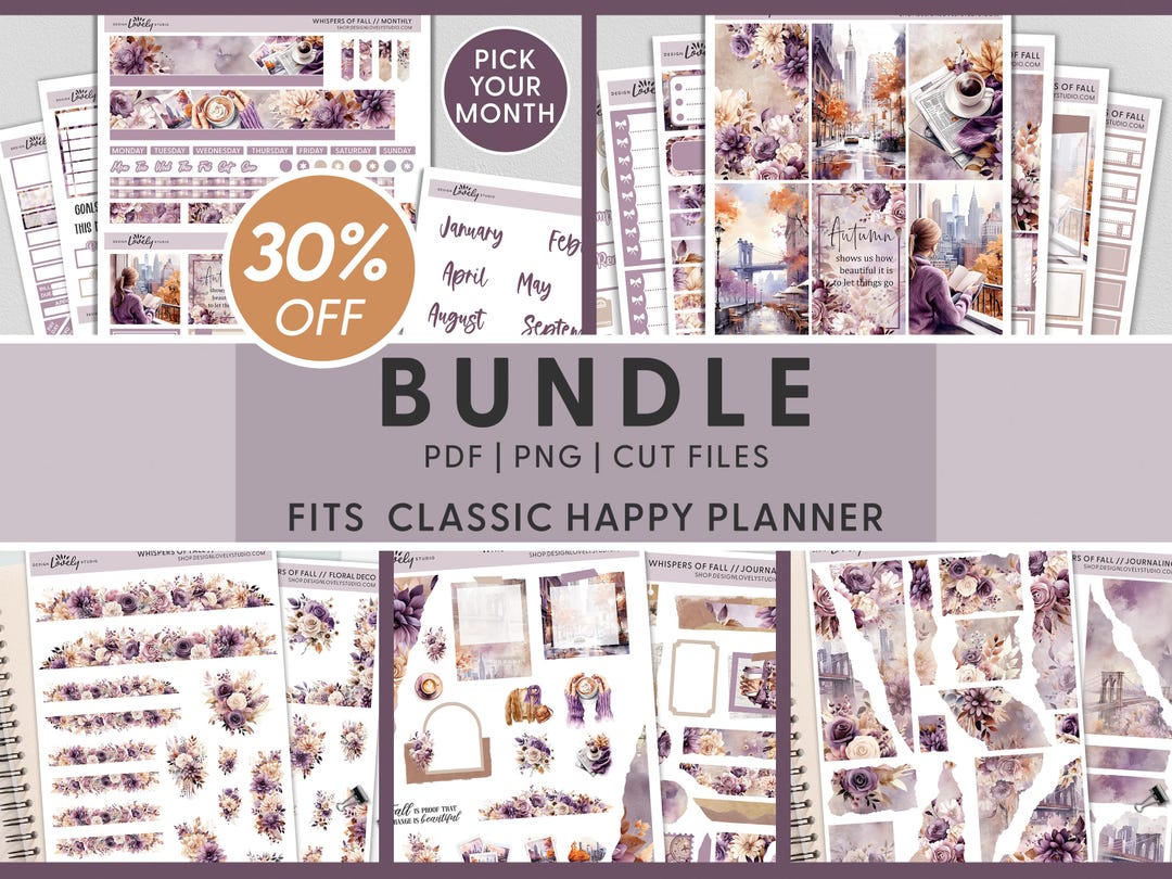 Printable Autumn Planner Stickers Bundle, Fall Monthly Stickers, Weekly ...