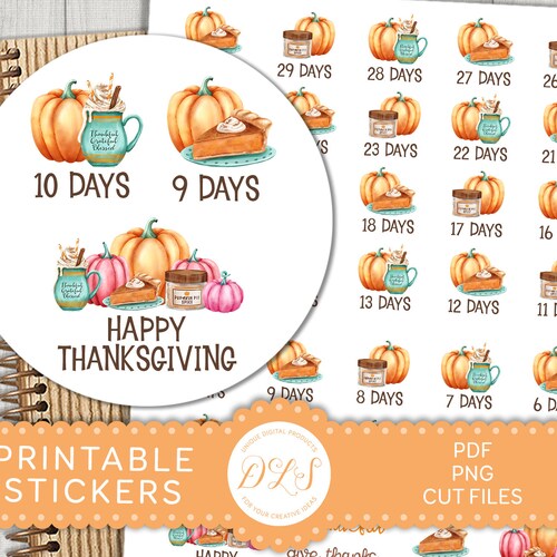 Printable THANKSGIVING Countdown Stickers Thanksgiving - Etsy