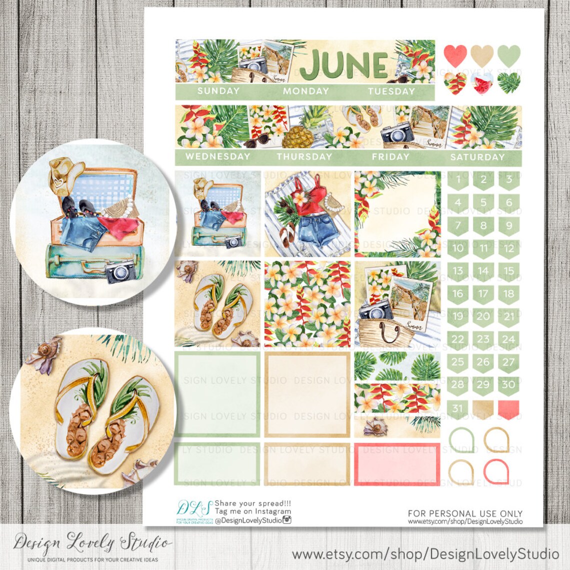 JUNE Monthly Stickers Kit Big Happy Planner Printable - Etsy