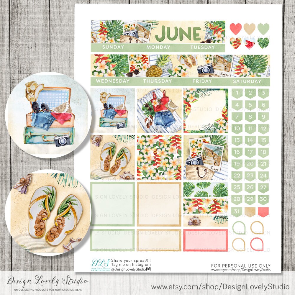 JUNE Monthly Stickers Kit Big Happy Planner Printable - Etsy