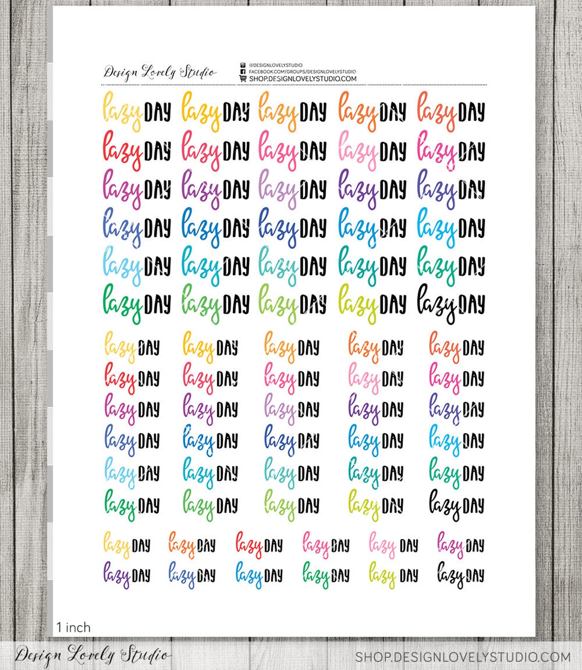 LAZY DAY Printable Script Planner Stickers Typography Planner - Etsy