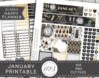 Printable JANUARY Monthly Stickers Kit Big Happy Planner - Etsy