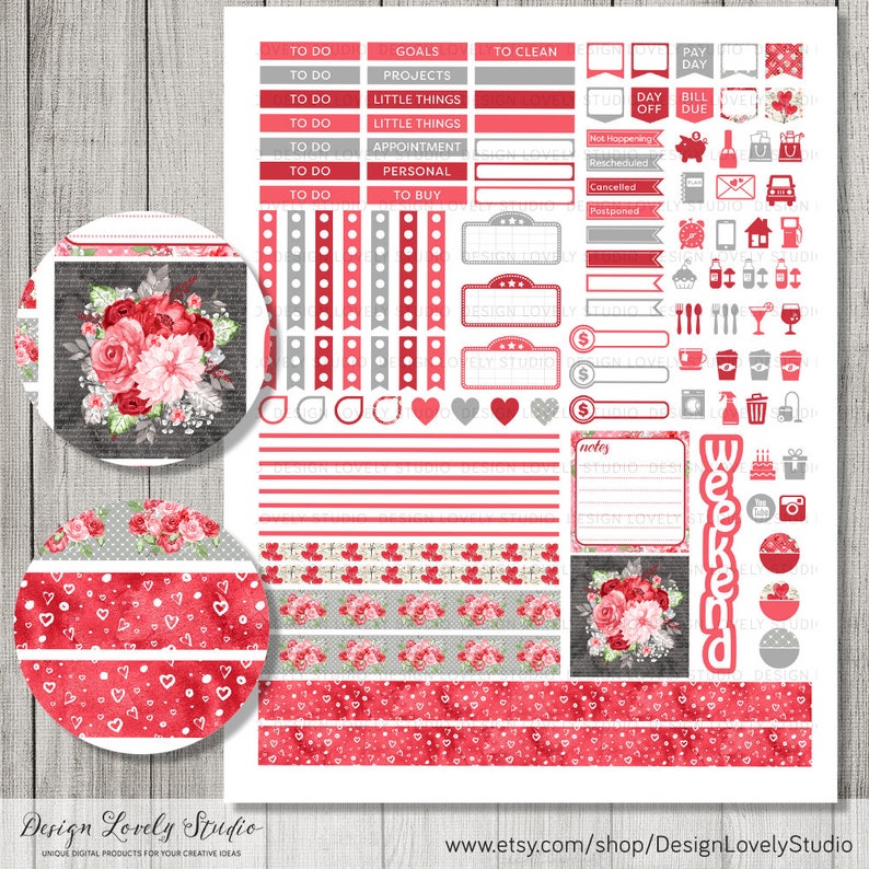 Valentine's Day Stickers Kit Printable Mini Happy Planner - Etsy