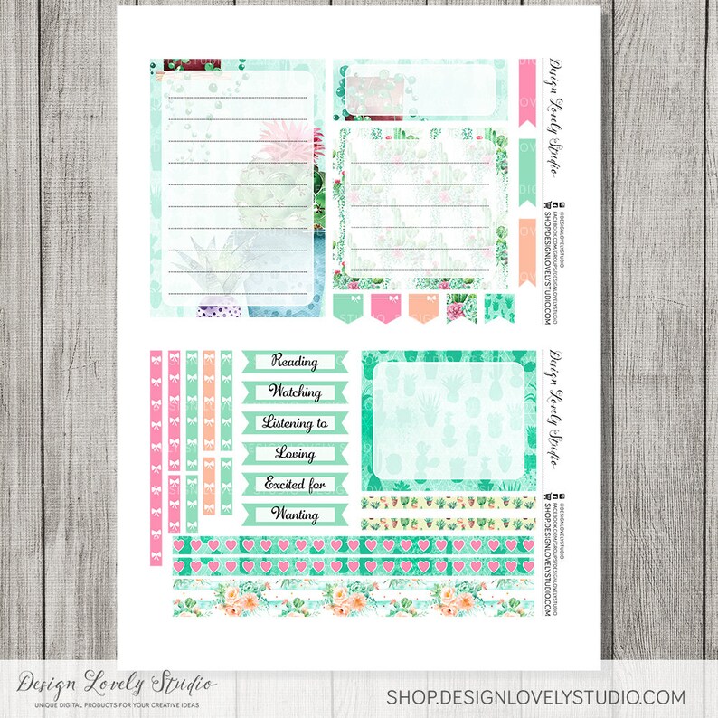 Printable NOTES PAGE Planner Stickers, Cactus Notes Page Stickers Kit ...
