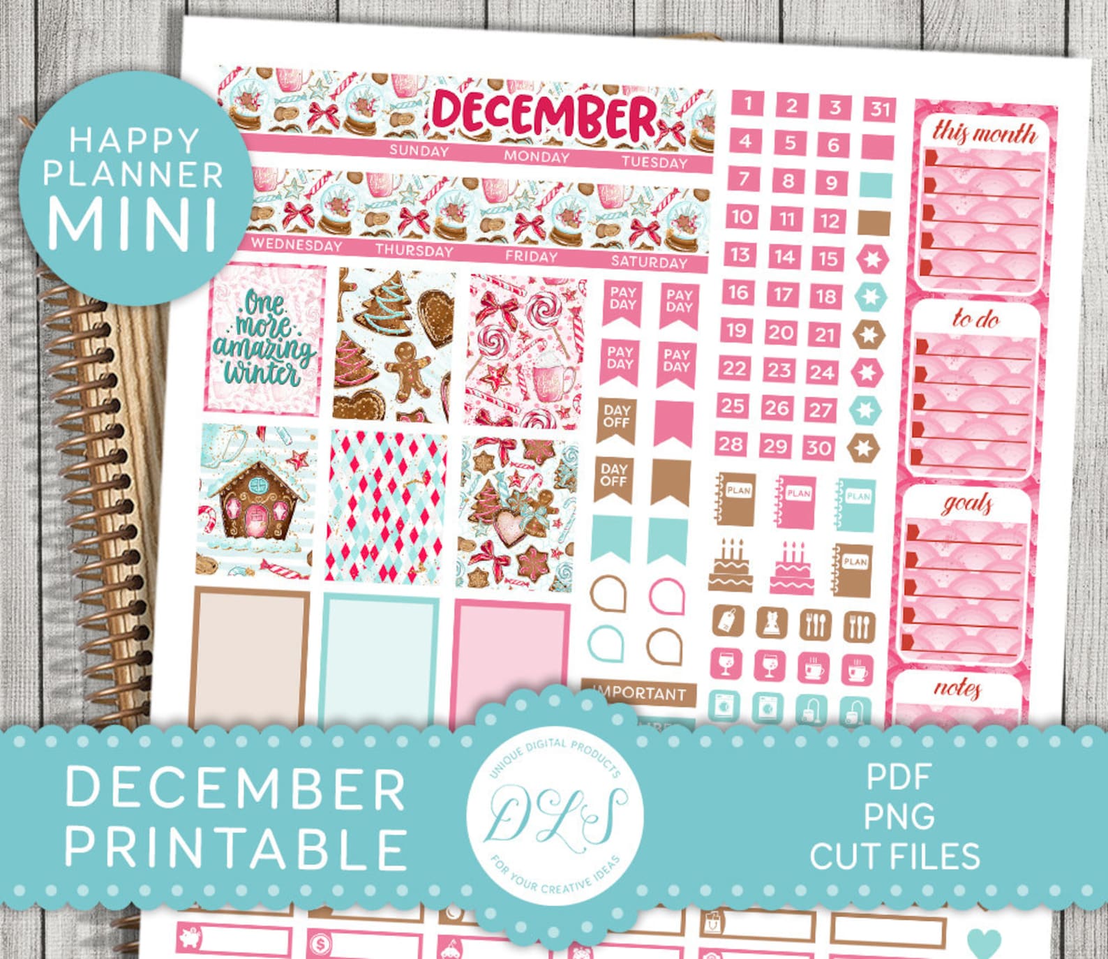 Printable DECEMBER Monthly Kit Mini Happy Planner December - Etsy