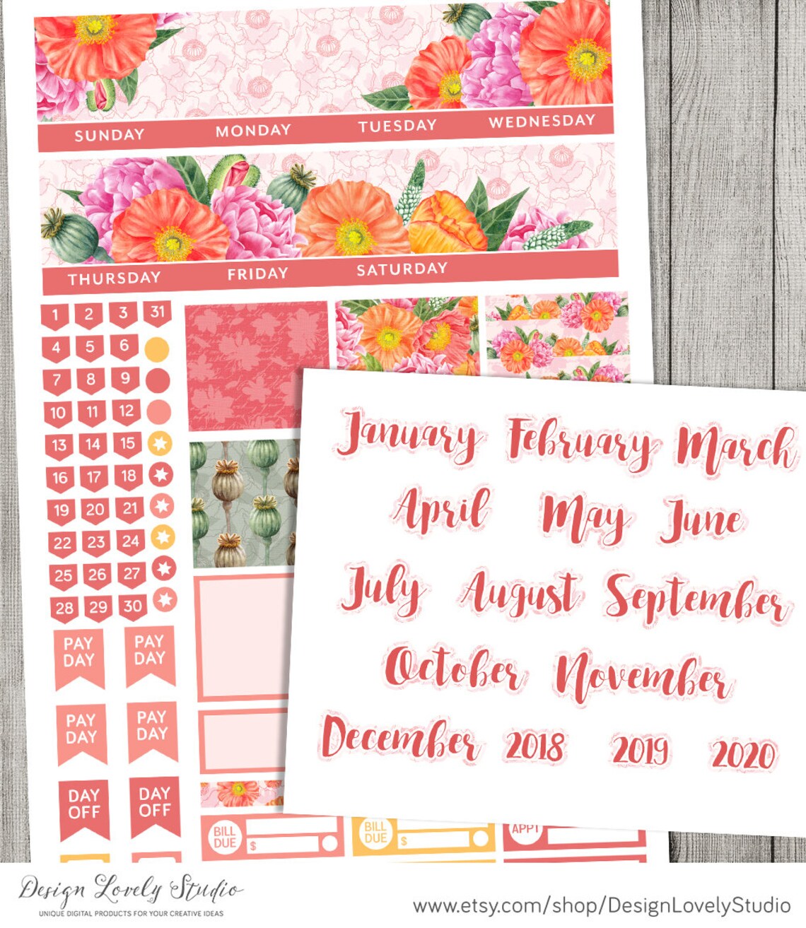 Printable Monthly Planner Stickers Floral Monthly Stickers | Etsy
