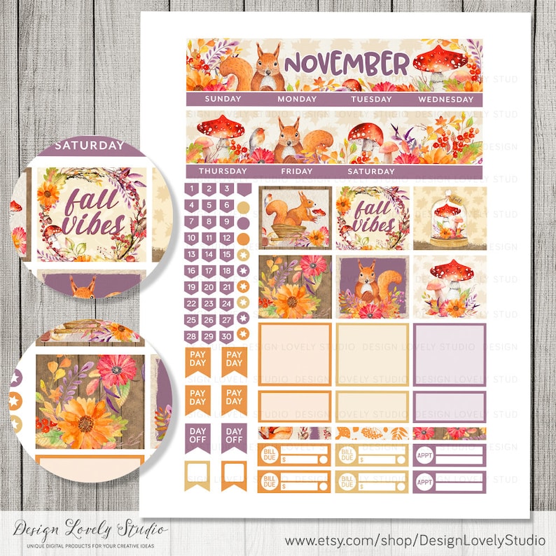 Printable NOVEMBER Monthly Planner Stickers for Erin Condren - Etsy