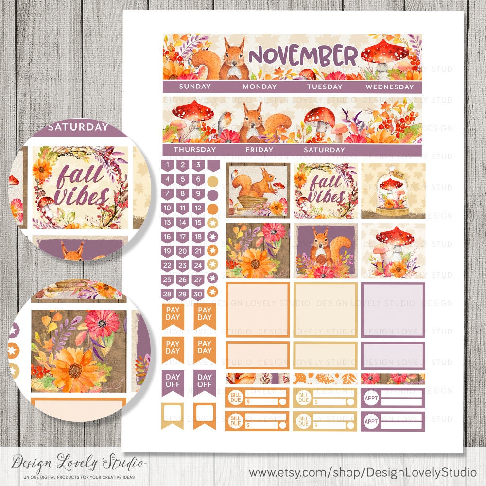 Printable NOVEMBER Monthly Planner Stickers for Erin Condren - Etsy