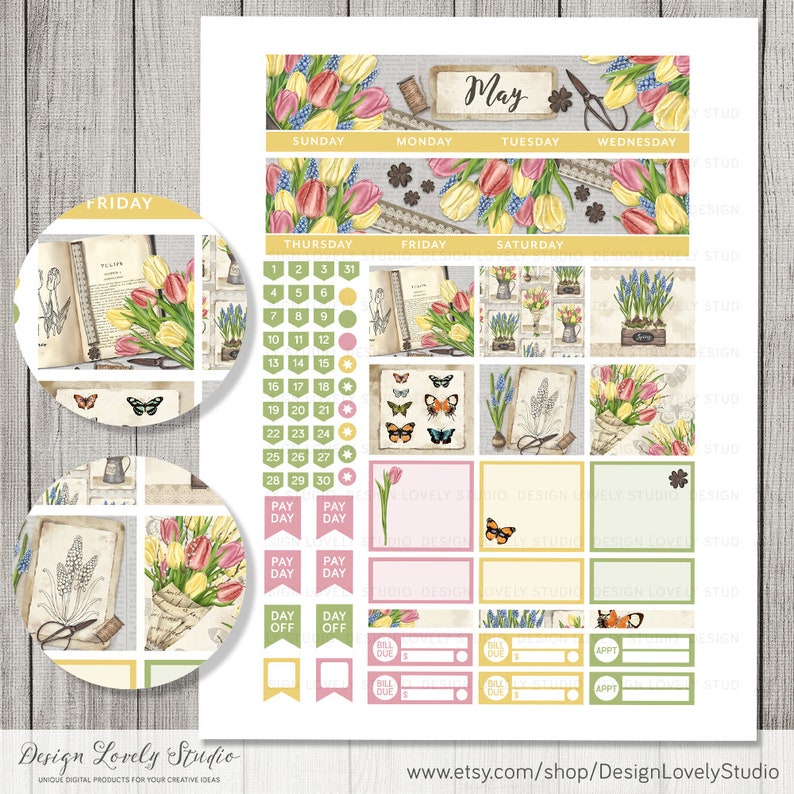 MAY Monthly Planner Stickers, Printable May Monthly Kit, Floral Planner ...