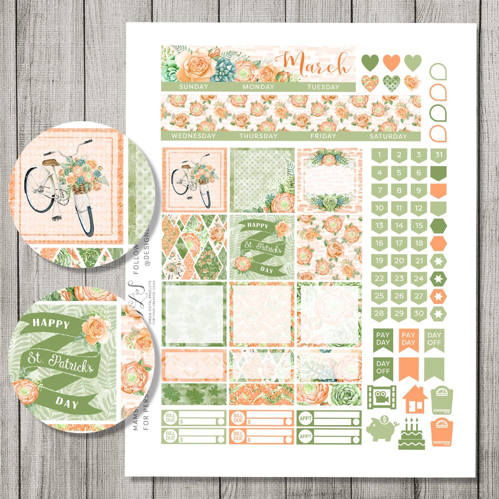 Happy Planner March Monthly Kit, Mambi March Stickers, Monthly Planner ...