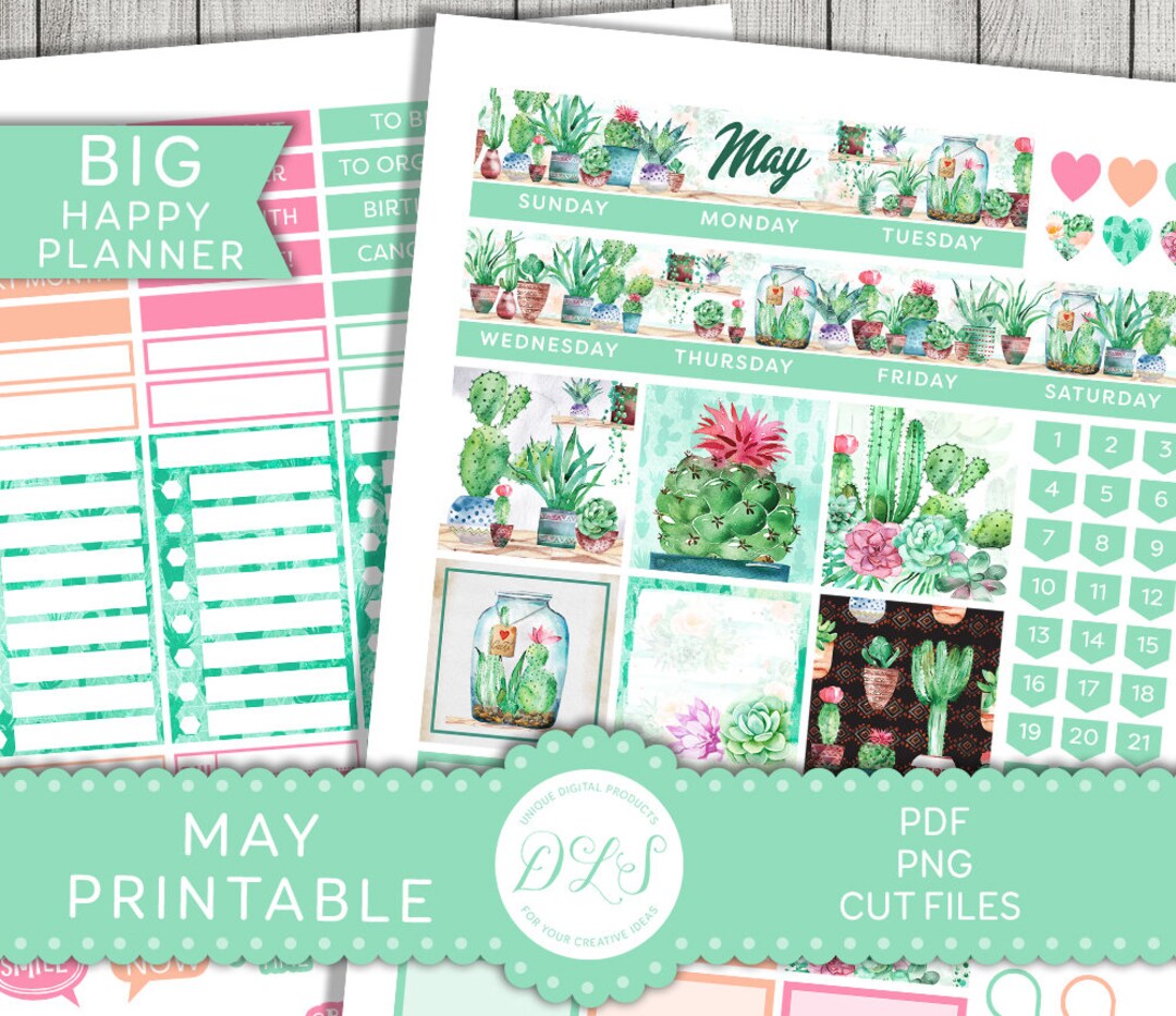 Printable MAY Planner Stickers Kit, Big Happy Planner MAY Monthly ...