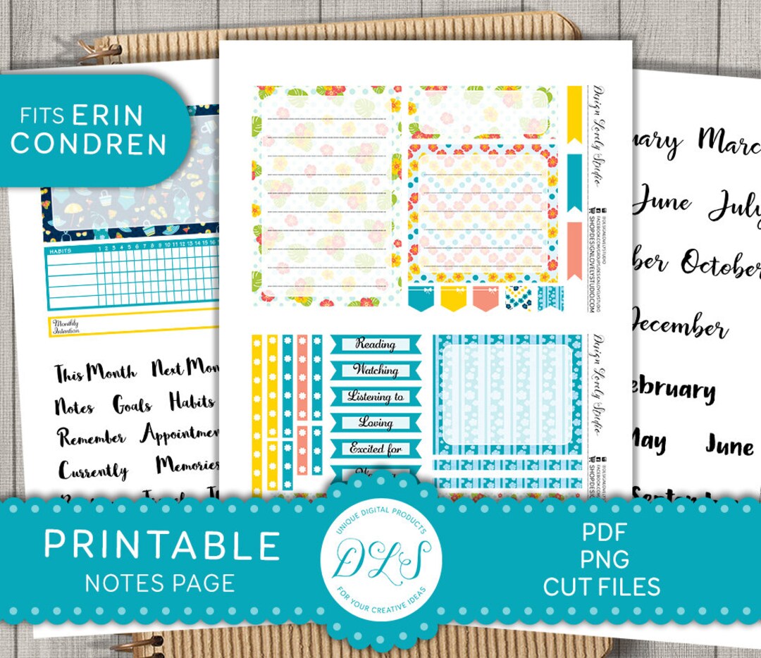 NOTES PAGE Printable Stickers, June Notes Page Kit, Beach Day Planner ...
