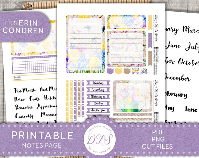 Printable NOTES PAGE Stickers for Erin Condren Life Planner - Etsy