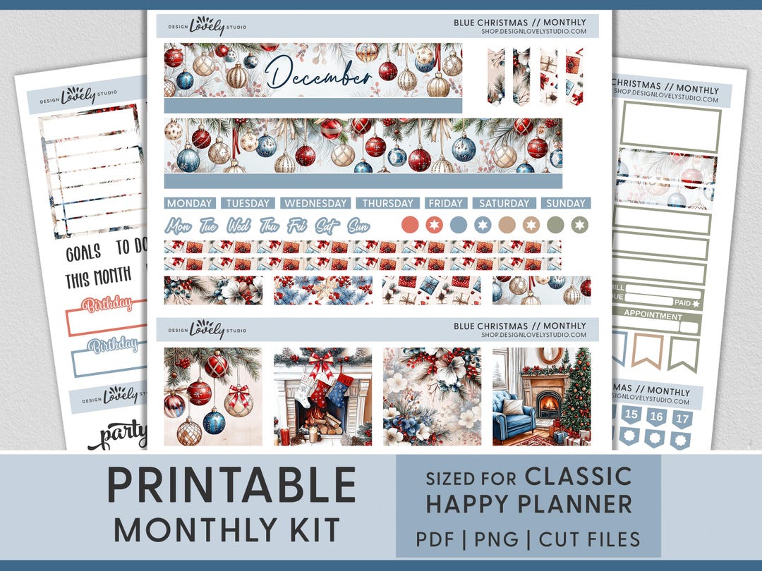 December Monthly Kit, December Planner, Christmas Stickers, Holiday ...