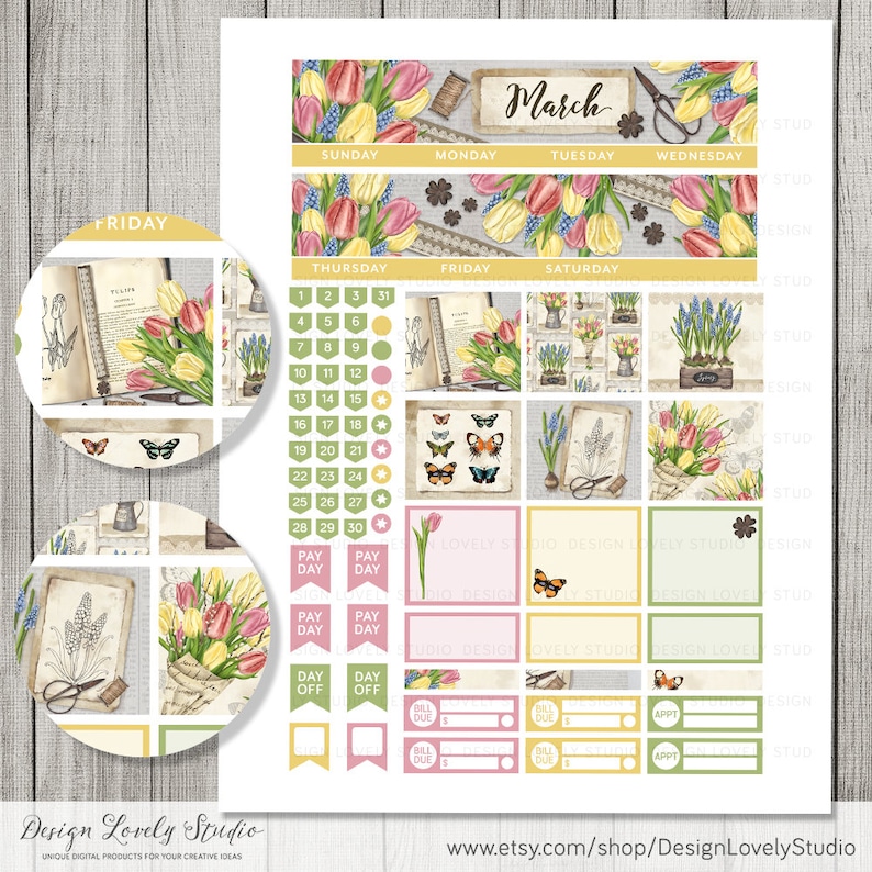 MARCH Monthly Planner Stickers, Printable March Monthly Kit, Fits Erin ...