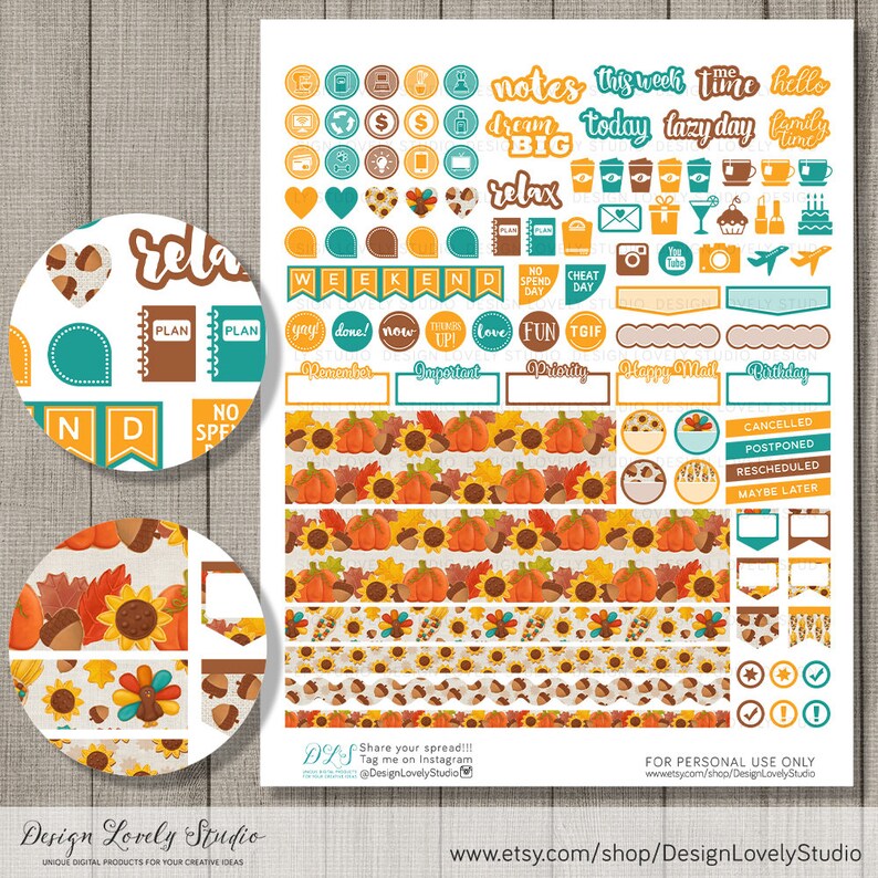 Thanksgiving Planner Stickers, ECLP Thanksgiving Weekly Kit ...