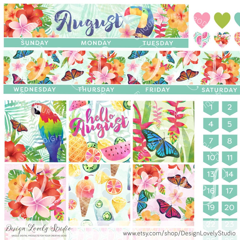 August Monthly Kit, Happy Planner August Stickers, August Monthly ...