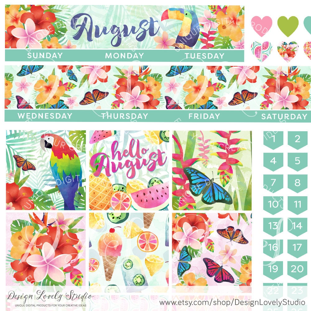 August Monthly Kit Happy Planner August Stickers August - Etsy