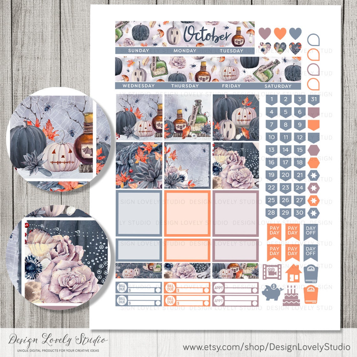 Printable October Stickers Kit Happy Planner October Monthly - Etsy