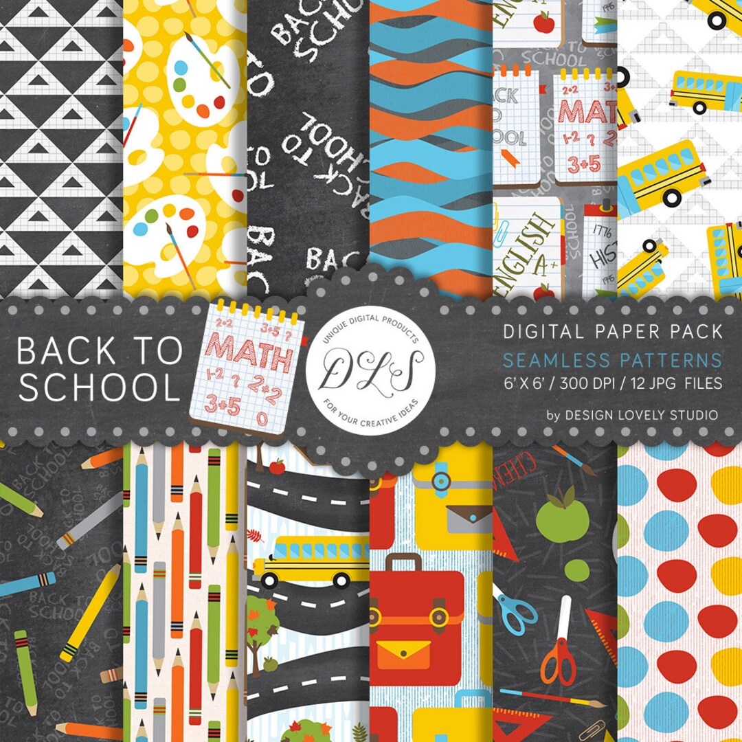 Back to School Digital Paper, School Backgrounds, Chalkboard Doddles ...