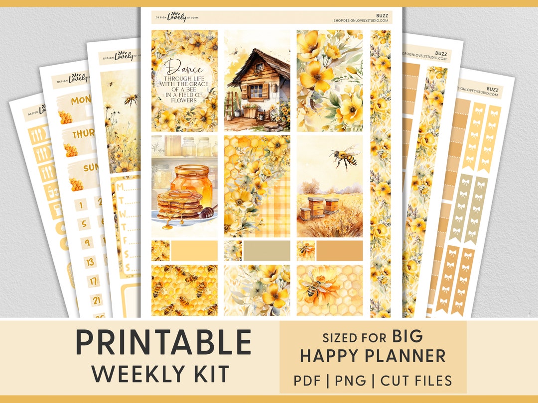 Honey Bee Printable Planner Stickers, Big Happy Planner Stickers ...