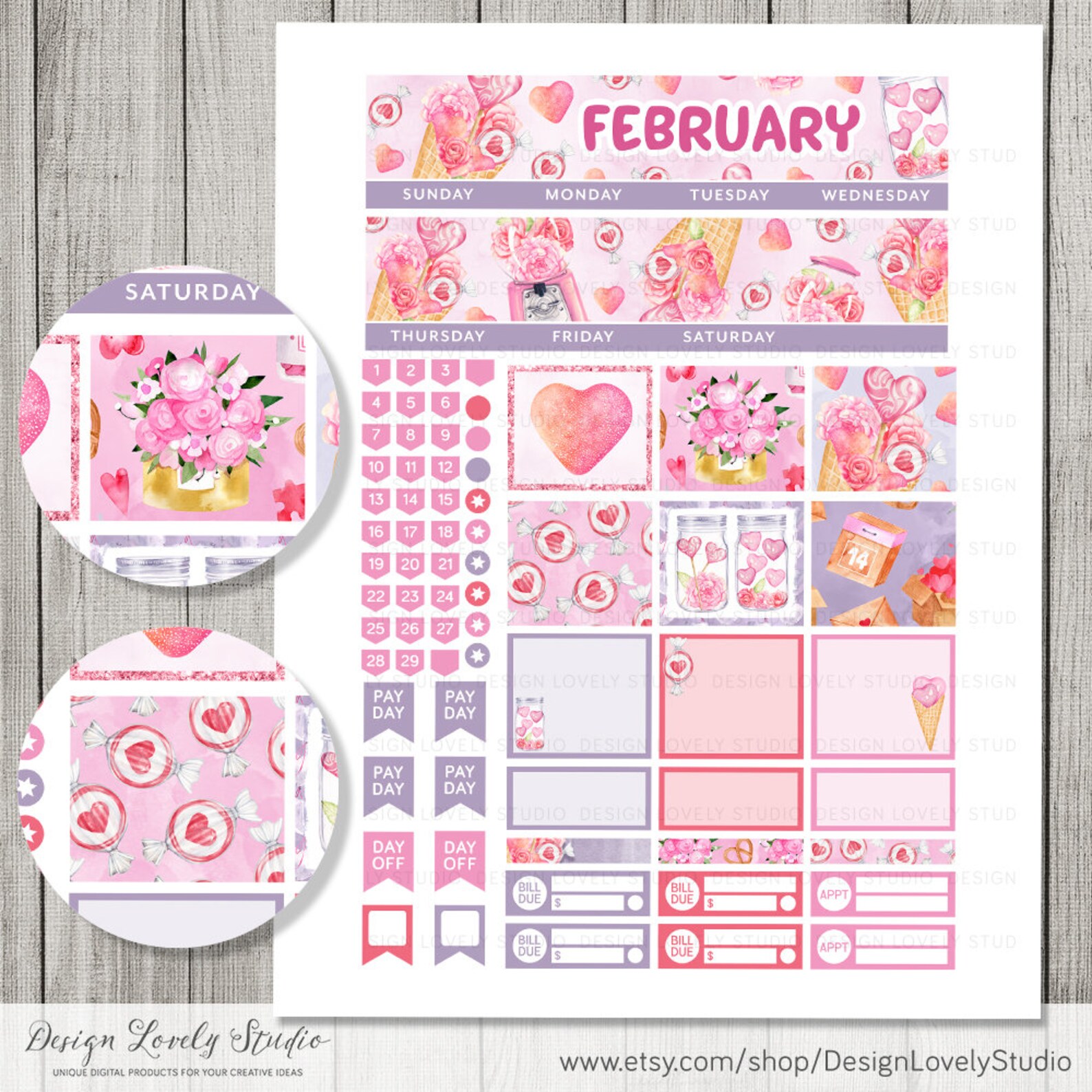 Printable FEBRUARY Planner Stickers, February Monthly Stickers Kit, for ...