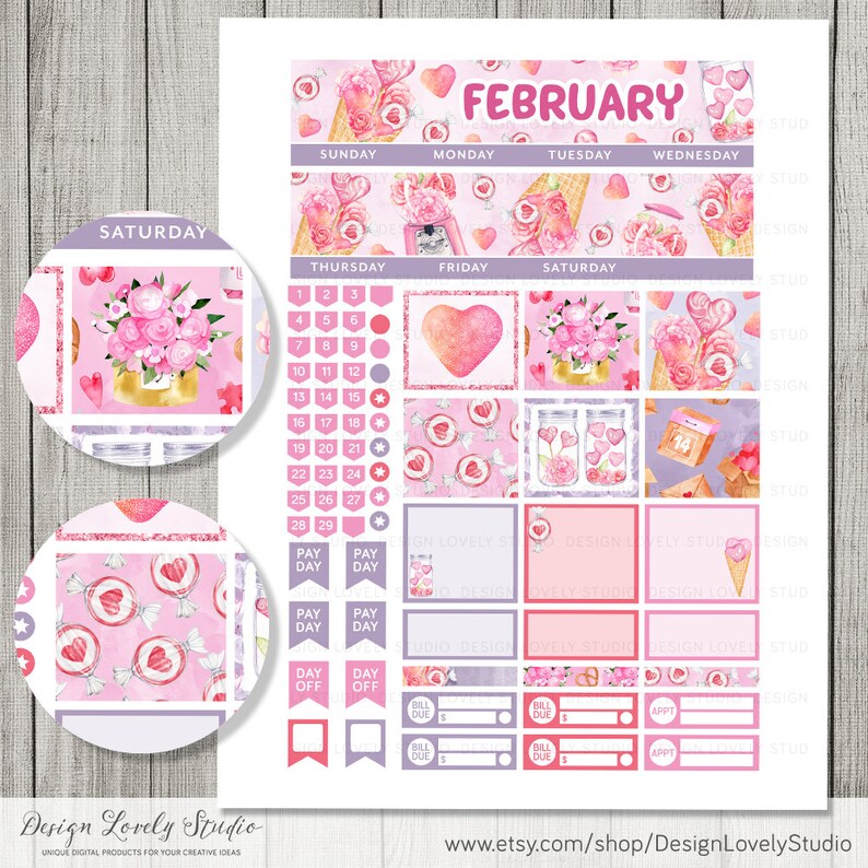 Printable FEBRUARY Planner Stickers February Monthly Stickers | Etsy