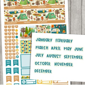 Camping Monthly Planner Stickers, Printable Camping Monthly Kit, for ...