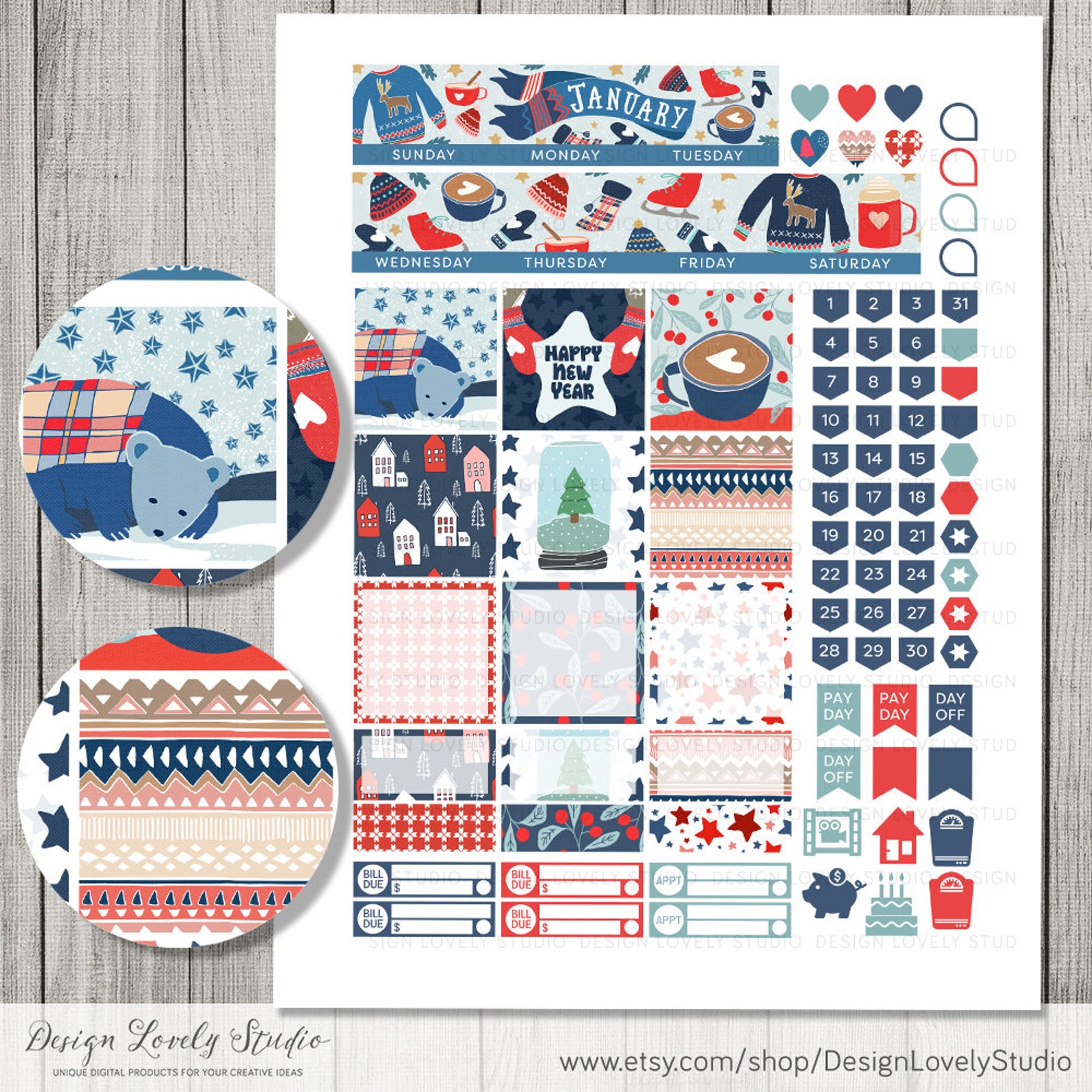 Printable January Planner Stickers January Monthly Kit Happy - Etsy