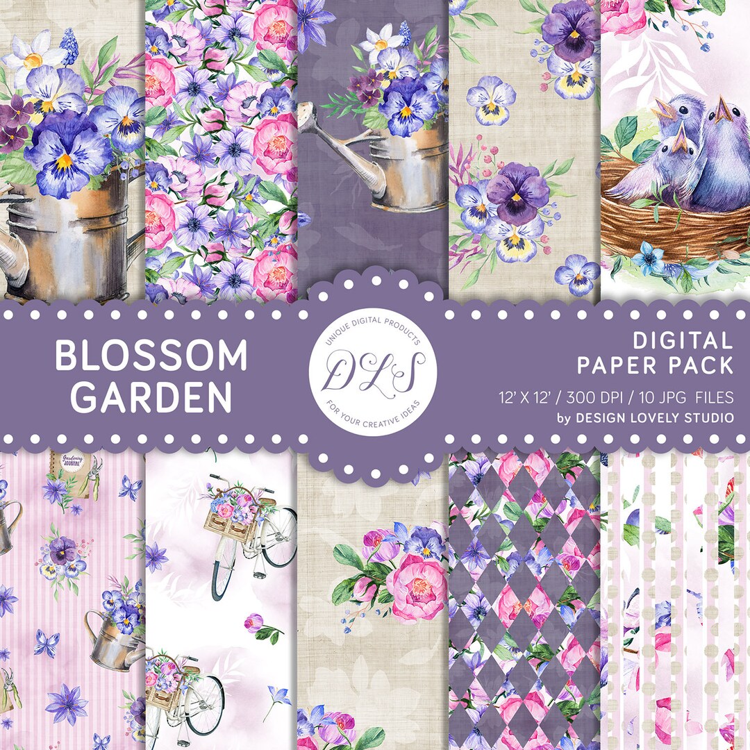 Spring Digital Paper Pack, Floral Digital Background, Gardening Digital ...