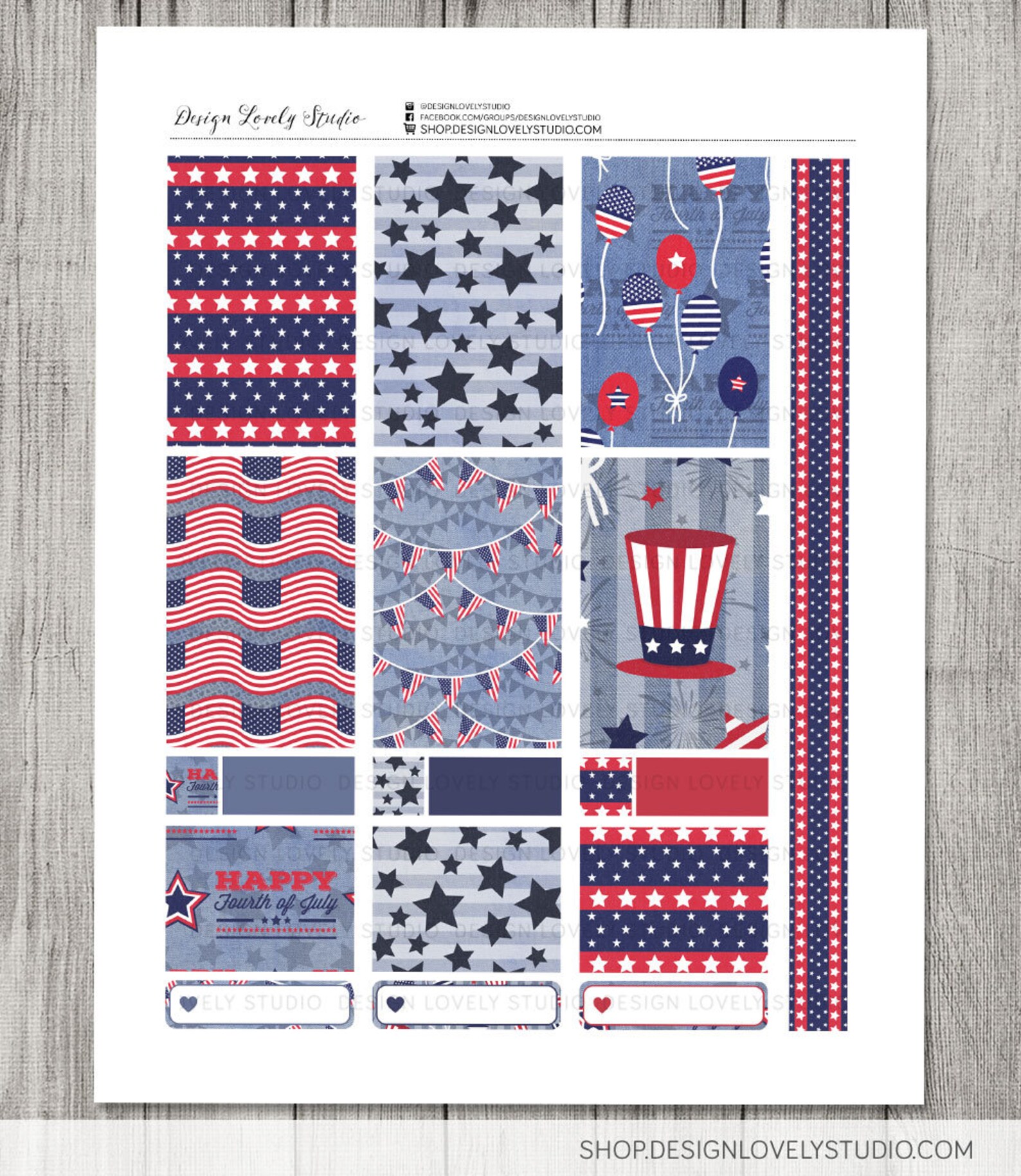 4th of July Planner Stickers Big Happy Planner PRINTABLE - Etsy