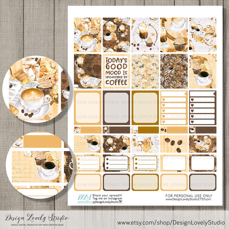 Printable COFFEE Planner Stickers Coffee Time Weekly Stickers - Etsy