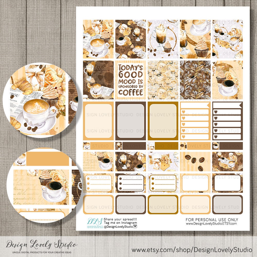 Printable COFFEE Planner Stickers Coffee Time Weekly Stickers | Etsy