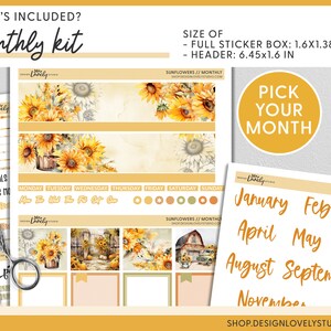 Sunflowers Planner Stickers Bundle, Monthly Stickers, Weekly Sticker ...