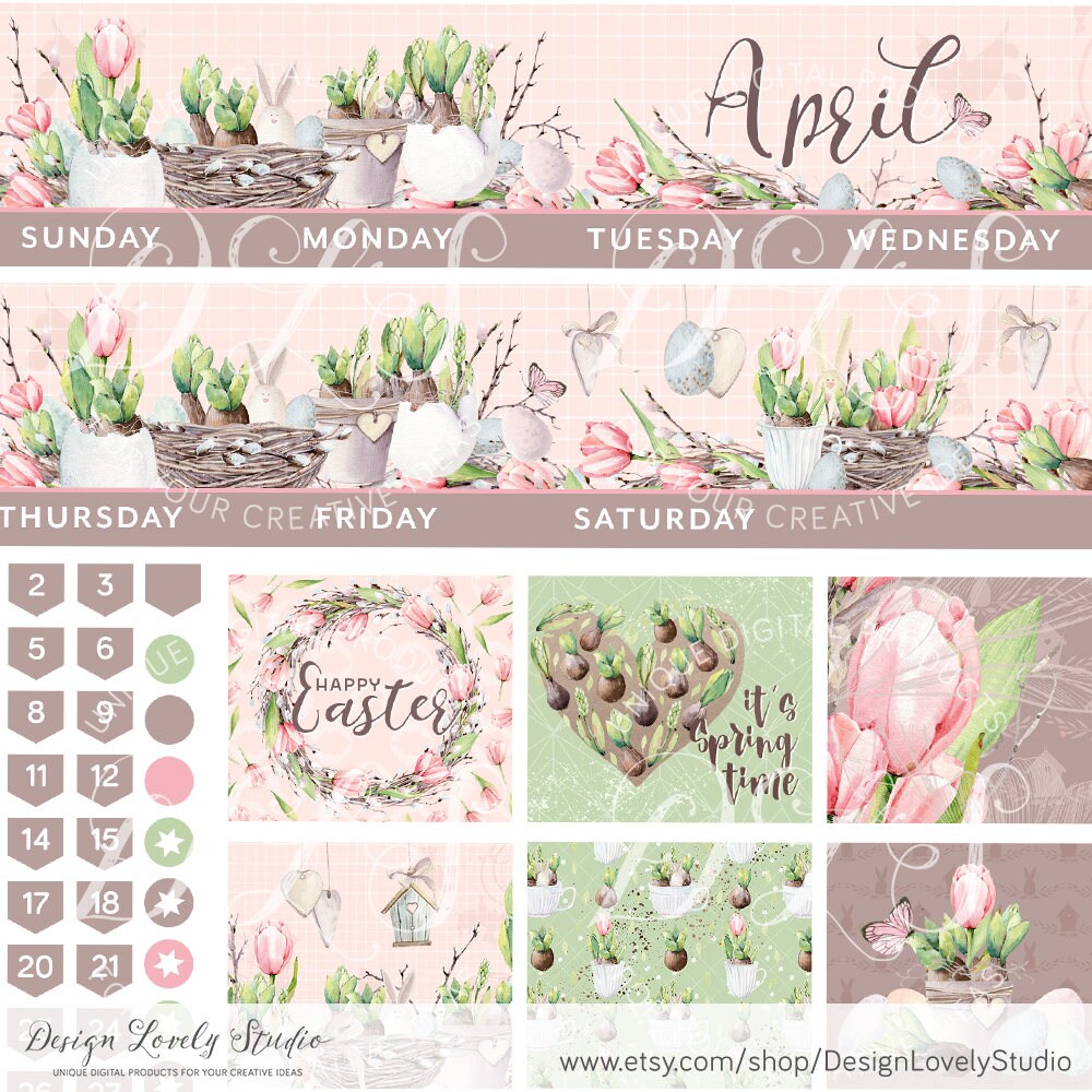 April Monthly Kit Printable April Planner Stickers Easter - Etsy