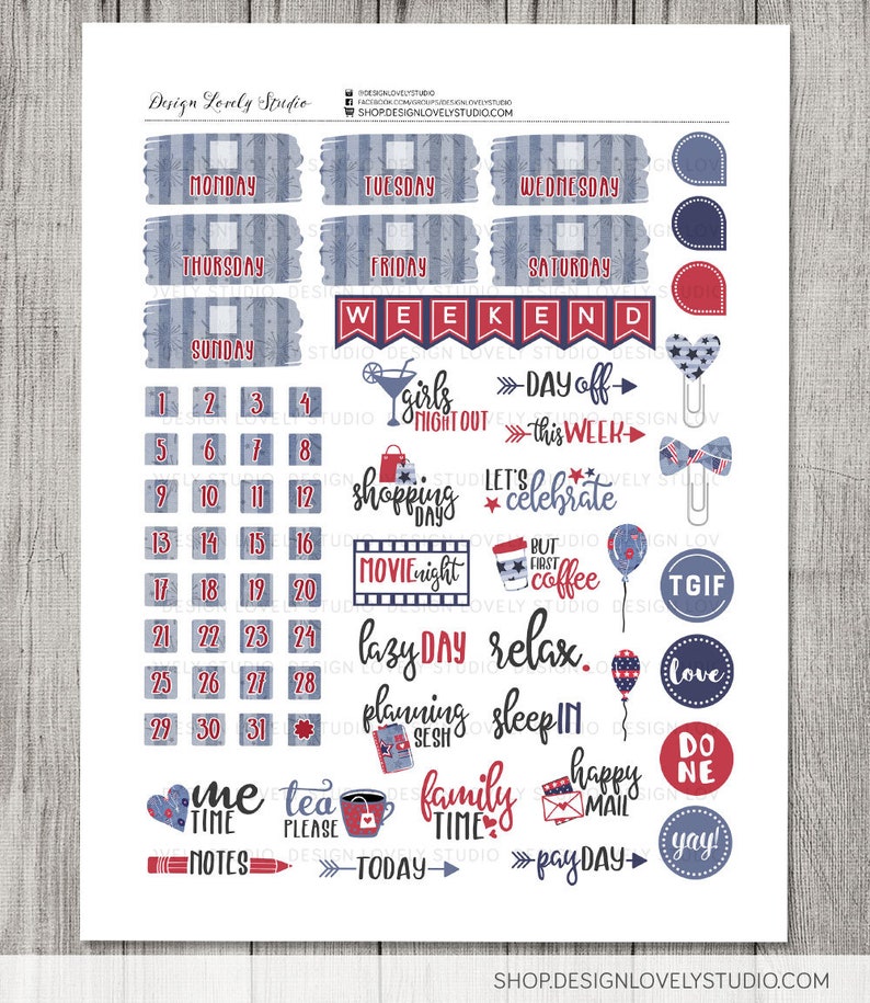 4th of July Planner Stickers Big Happy Planner PRINTABLE - Etsy