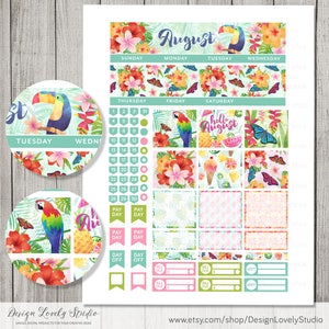 August Monthly Kit Printable, August Monthly Stickers, August Monthly ...