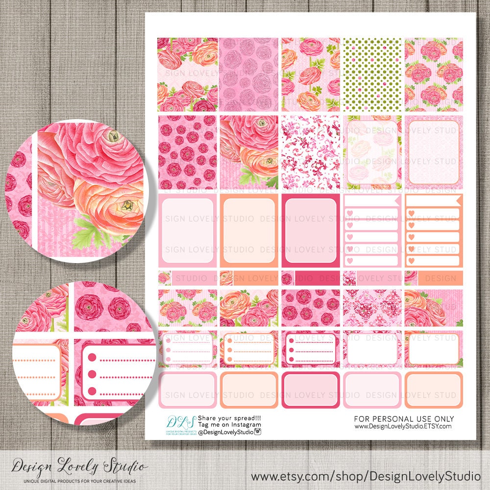Printable Floral Planner Stickers Vertical Planner Stickers | Etsy