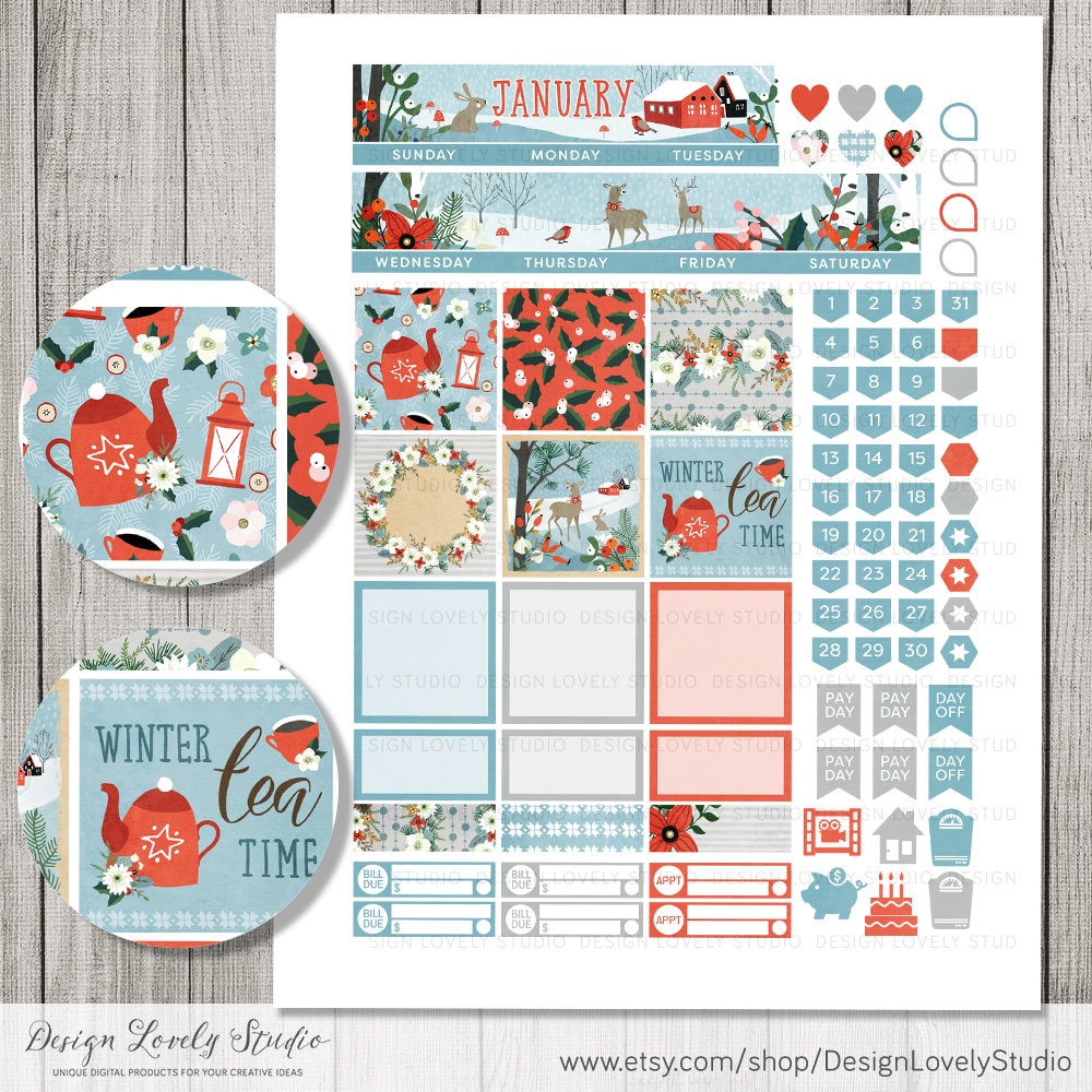Printable January Happy Planner Stickers, Printable January Monthly Kit ...